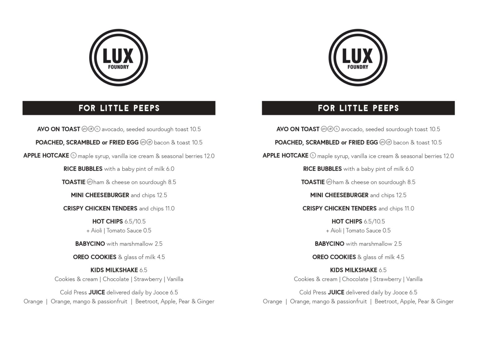 Menu - LUX FOUNDRY